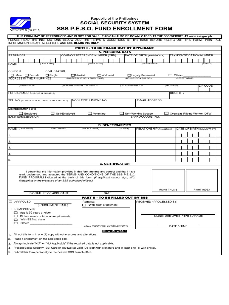 Enrollment Form and Terms & Conditions for the Social Security System's ...