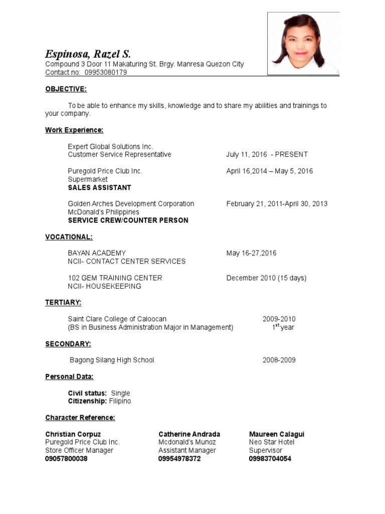 Razel Espinosa - Resume | PDF