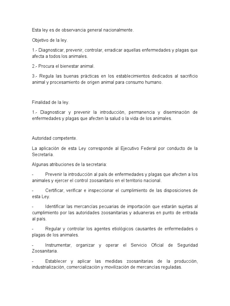 Resumen de Ley de Sanidad Animal | PDF | Contaminación | Medicina Veterinaria