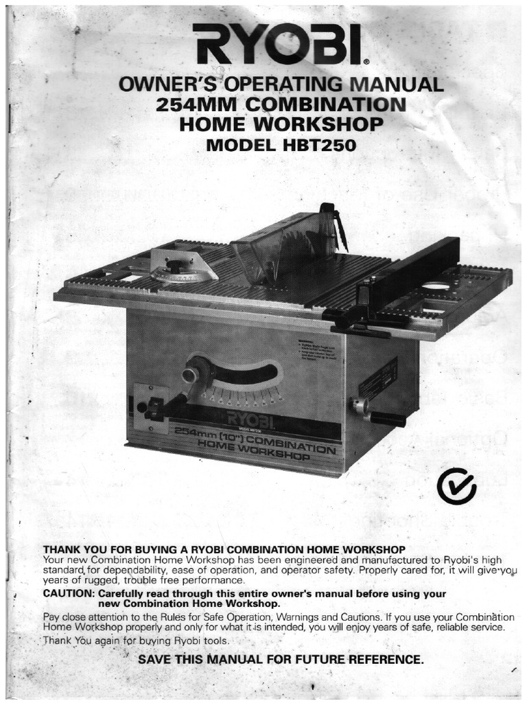 Manual - Ryobi Model HBT250 | PDF