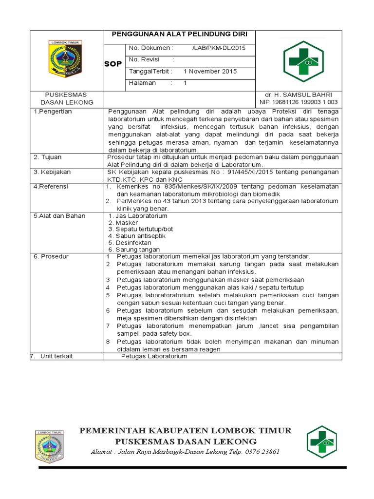 SOP APD Laboratorium Puskesmas | PDF | Kesehatan Holistik
