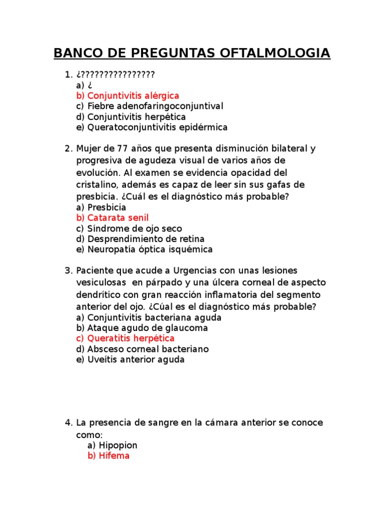 Banco de Preguntas Oftalmologia | PDF