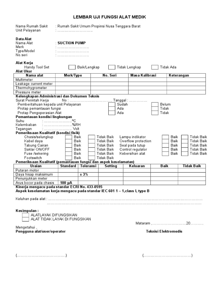 Lembar Kerja Uji Fungsi Alat Medik | PDF