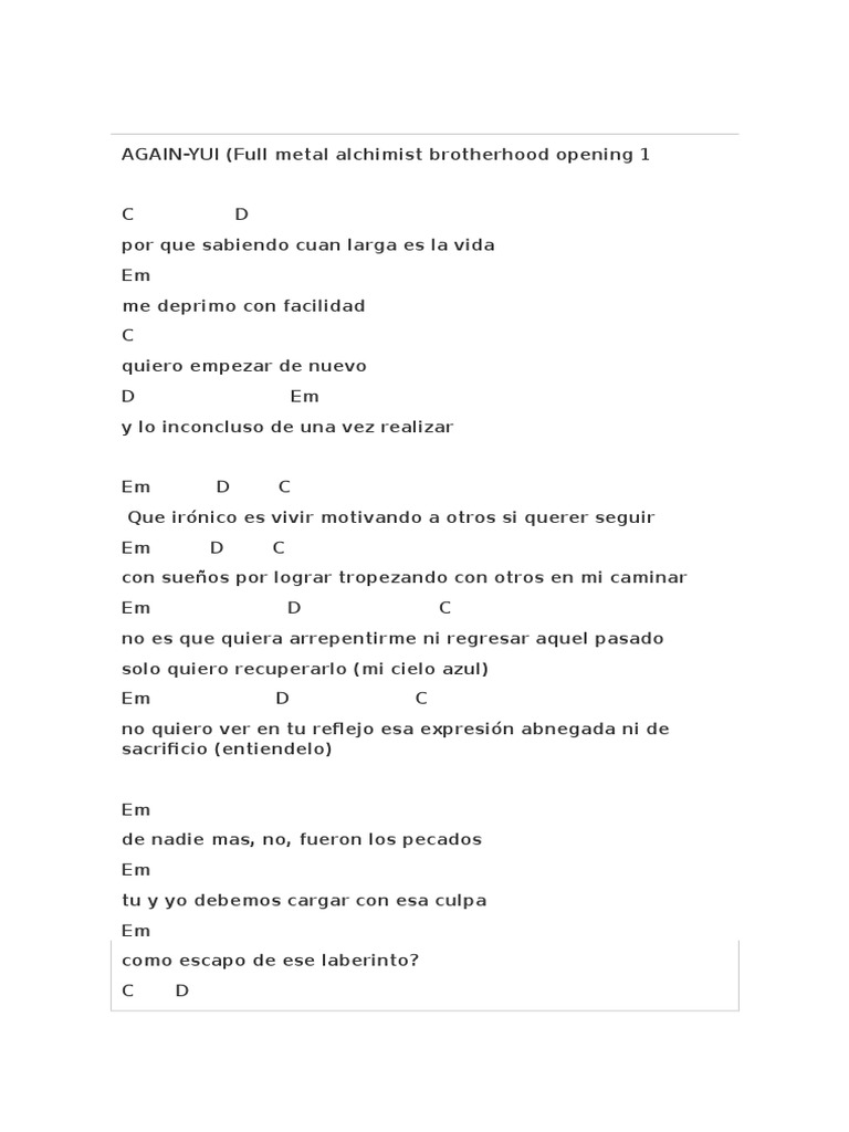 Again - Yui (FMAB) | PDF