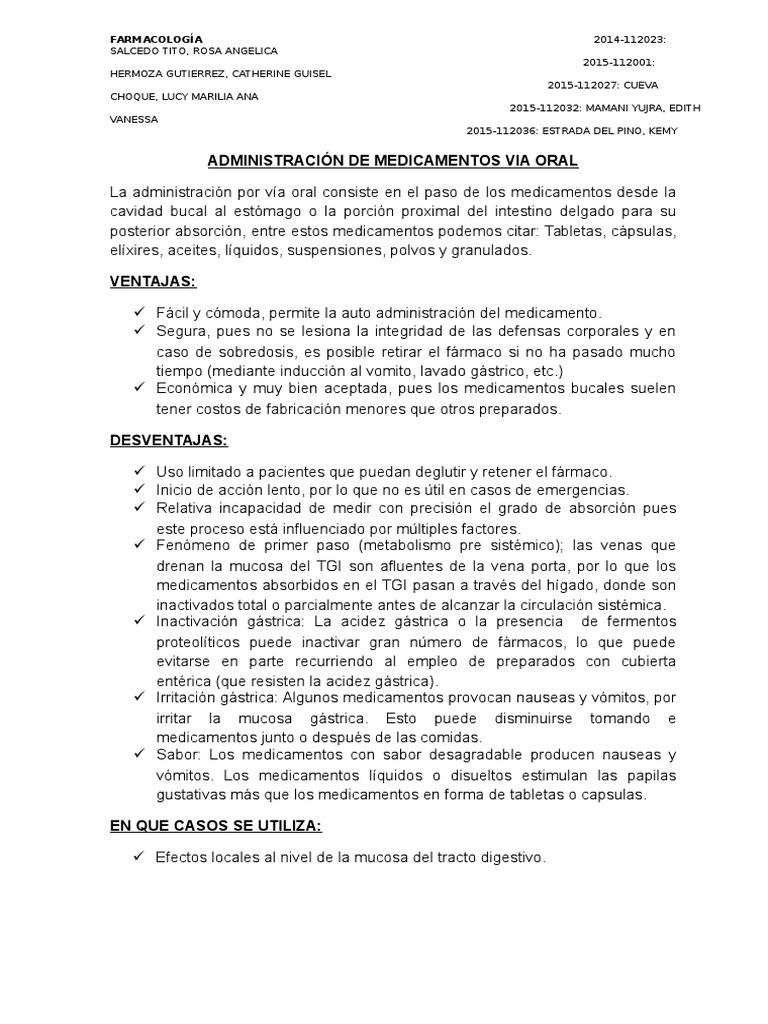 Via Oral PDF Medicamentos Con Receta Tratamientos M dicos