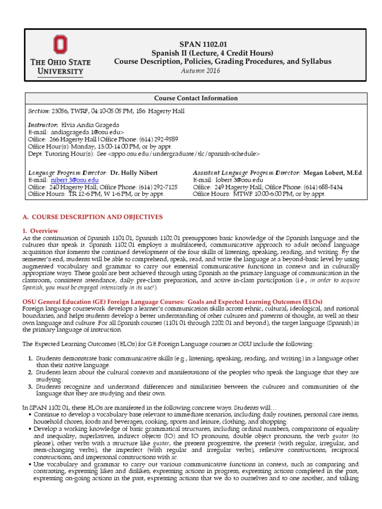 Spanish 2 Syllabus | PDF | Academic Dishonesty | Plagiarism