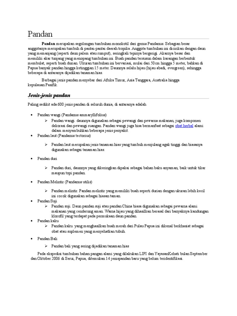 Ciri dan Jenis Daun Pandan | PDF