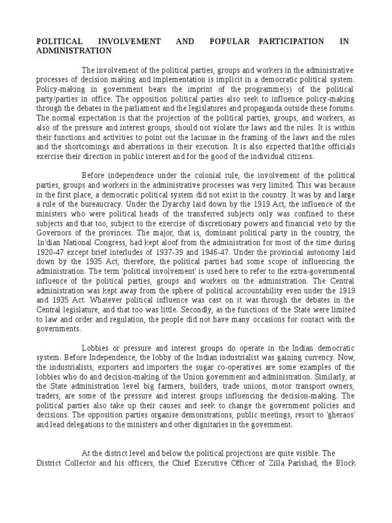 Political Participation in Administration | PDF | Advocacy Group ...
