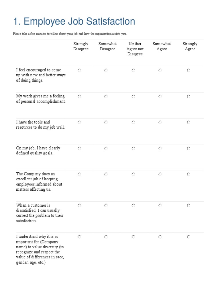 Job Satisfaction Survey Questionnaire | PDF | Job Satisfaction | Employment
