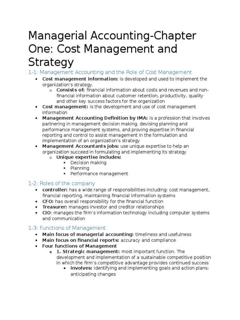 Managerial Accounting Chpater One | PDF | Management Accounting ...