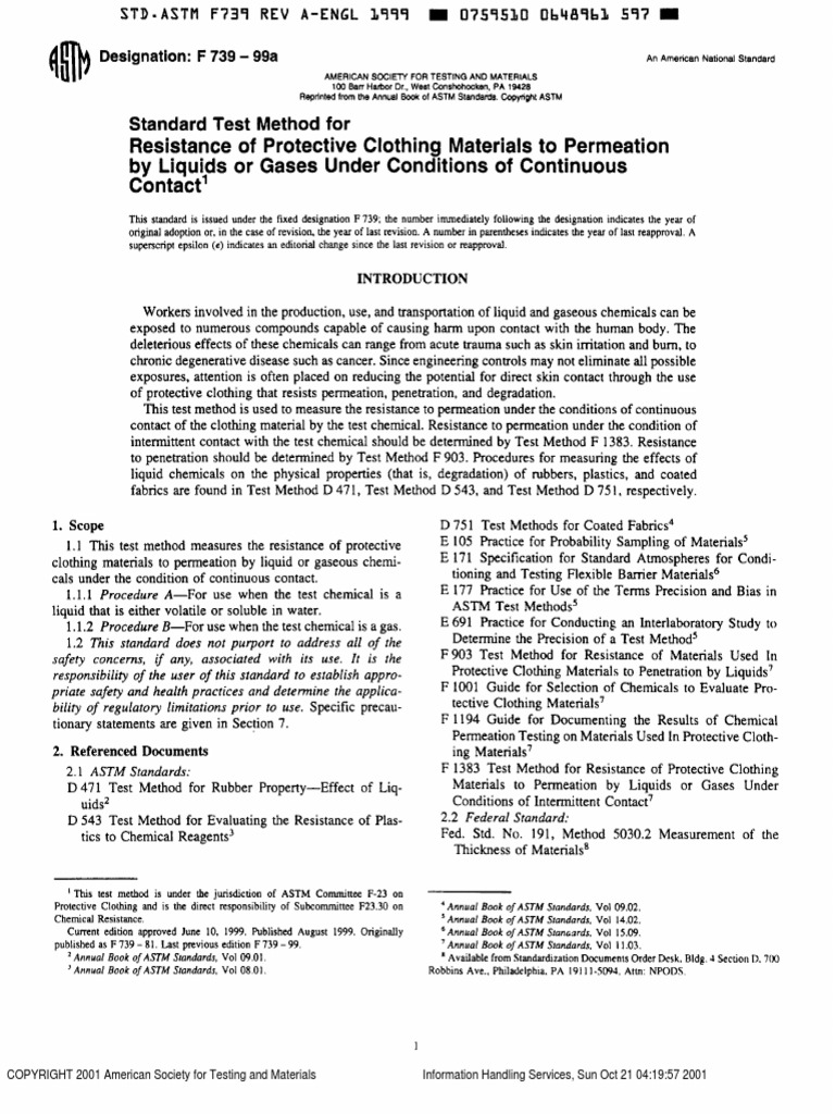 Astm F-739 Prueba Resistencia A Quimicos | PDF