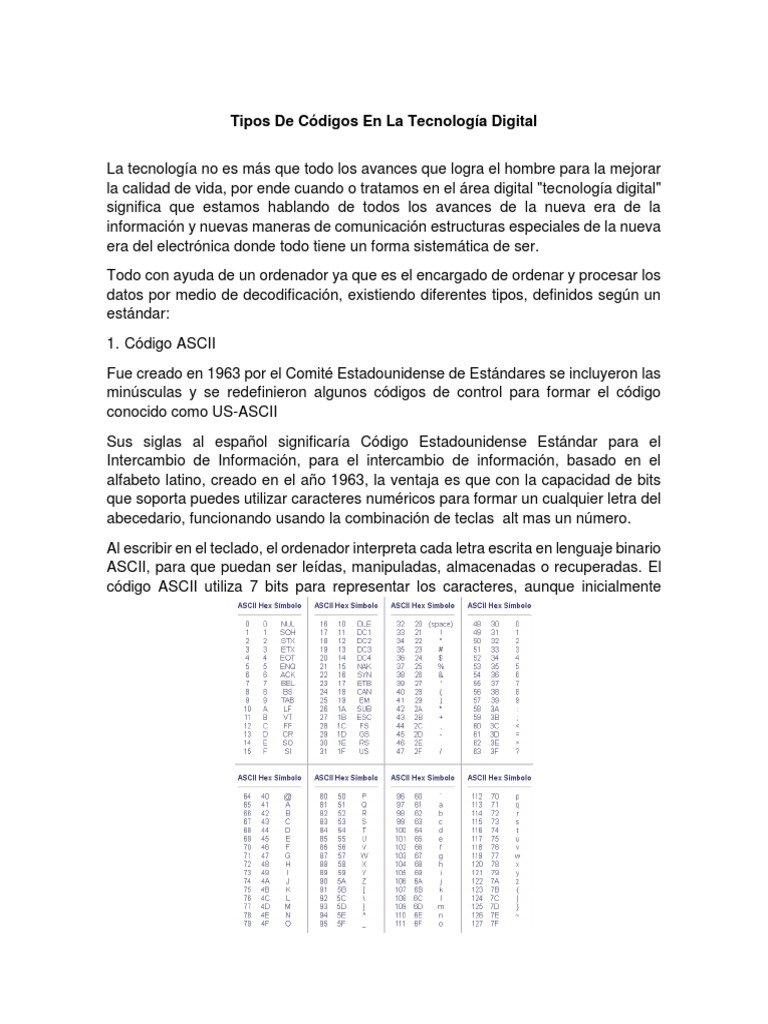 Tipos de Códigos en Tecnología Digital | PDF | Decimal codificado en ...