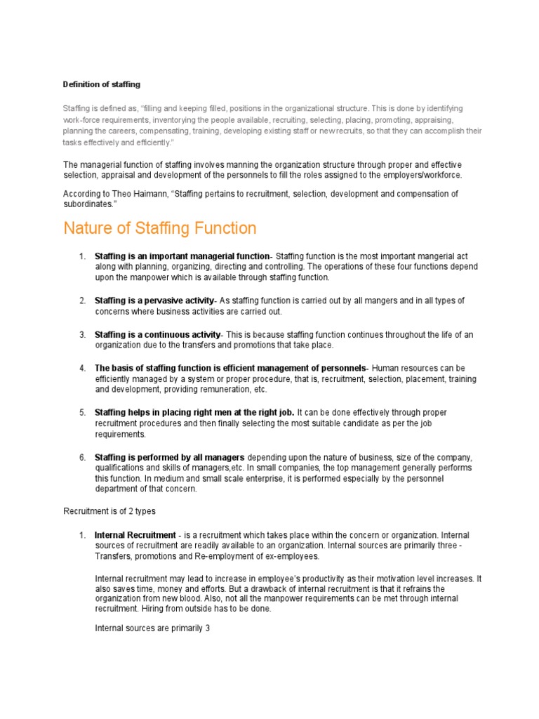 Definition of Staffing | PDF | Recruitment | Human Resources