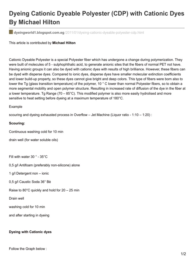 .Eg-Dyeing Cationic Dyeable Polyester CDP With Cationic Dyes by Michael Hilton PDF | PDF | Art ...