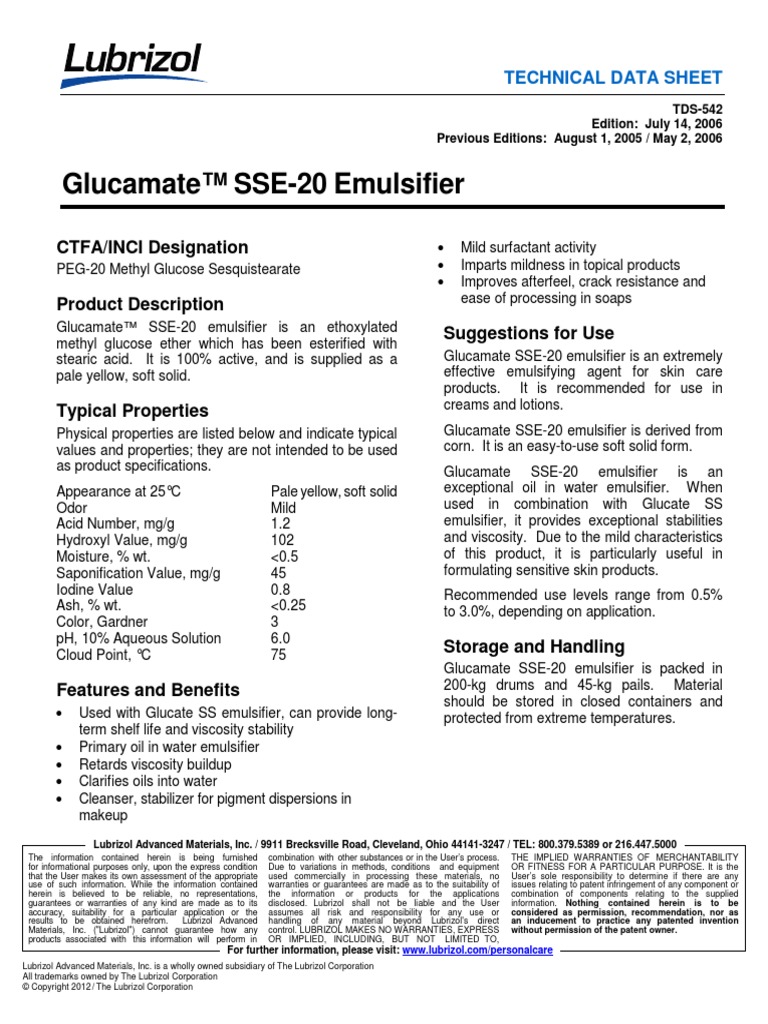TDS-542 Glucamate SSE-20 PDF | PDF | Emulsion | Glucose