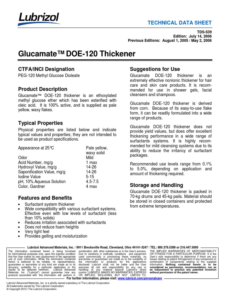 TDS 539 Glucamate DOE 120 | PDF | Surfactant | Information