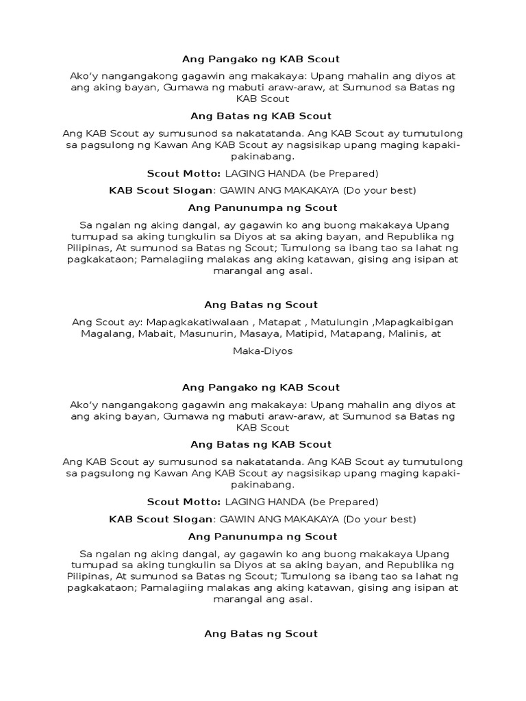 Ang Pangako NG KAB Scout | PDF