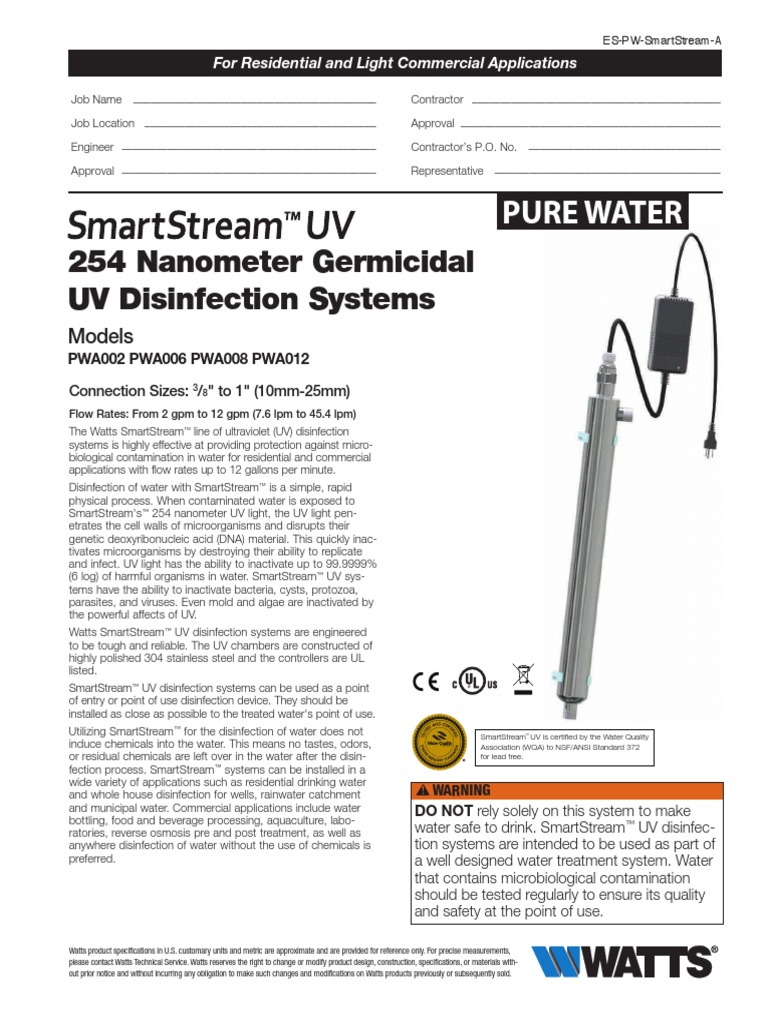 ES PW SmartStream A | PDF | Disinfectant | Ultraviolet