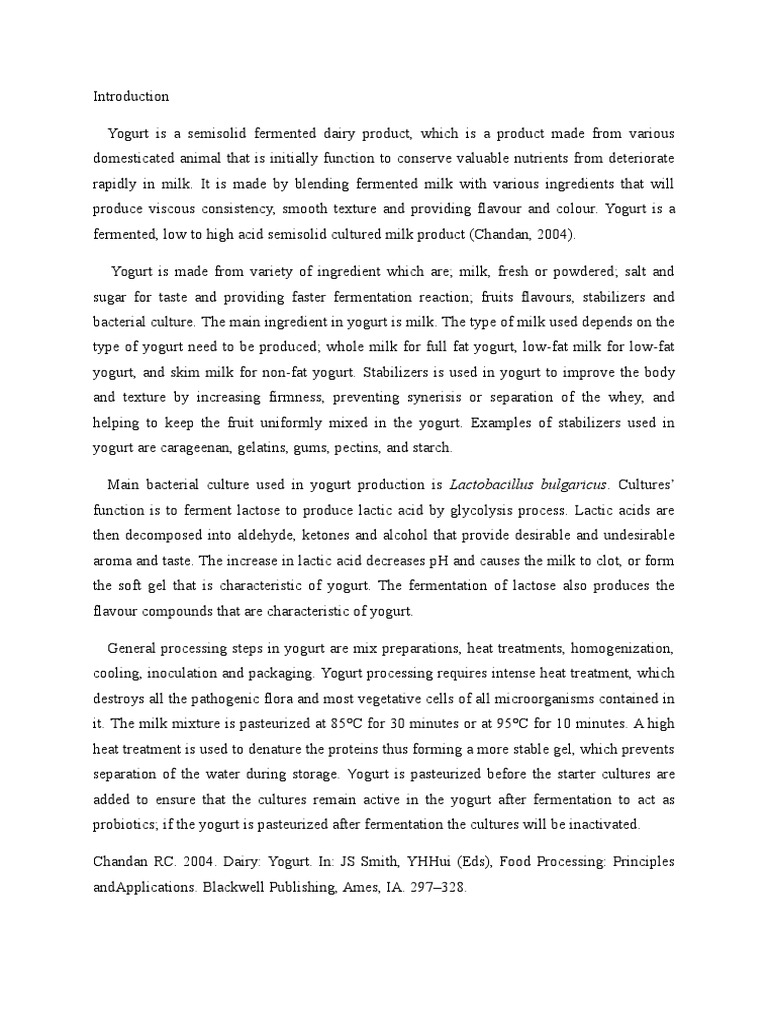 Introduction Yogurt | PDF | Yogurt | Fermentation