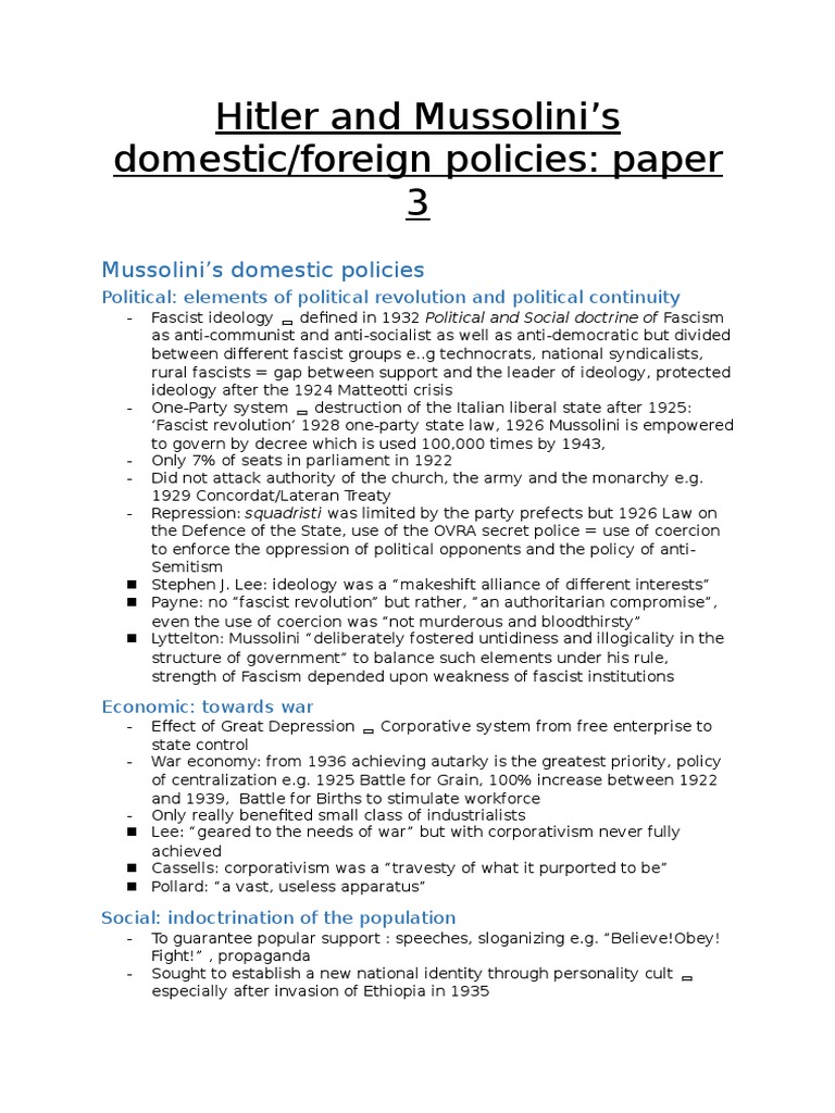 Mussolini's Economic and Domestic Policies | PDF | Fascism | Benito ...