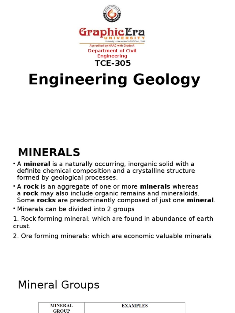 Engineering Geology: Department of Civil Engineering | PDF | Minerals ...