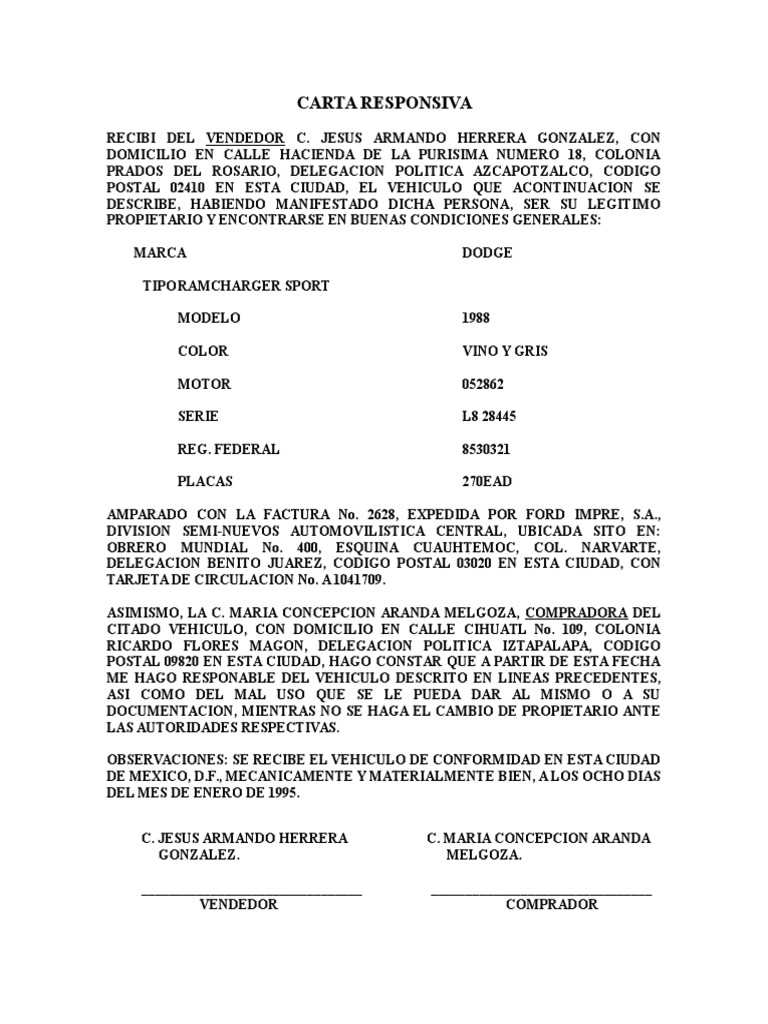 Carta Responsiva | PDF