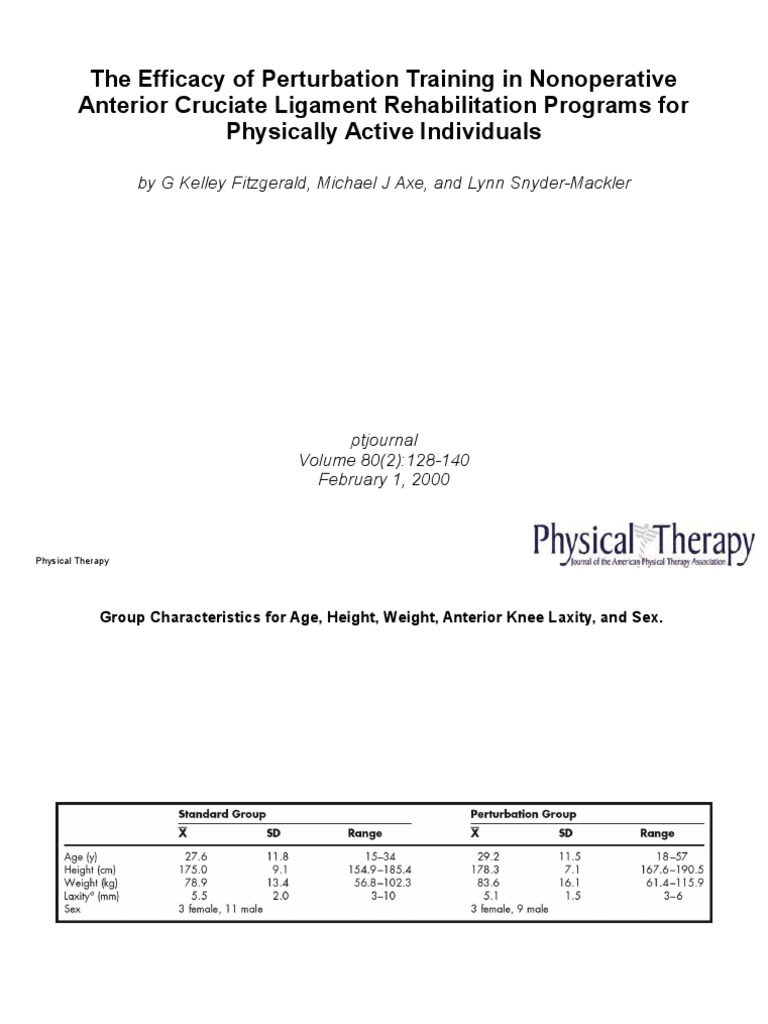 The Efficacy of Perturbation Training in Nonoperative Anterior Cruciate ...