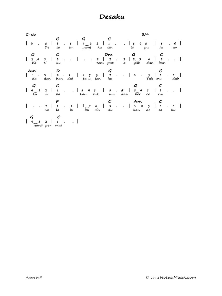 Notasi Lagu Rohani "Desaku" | PDF