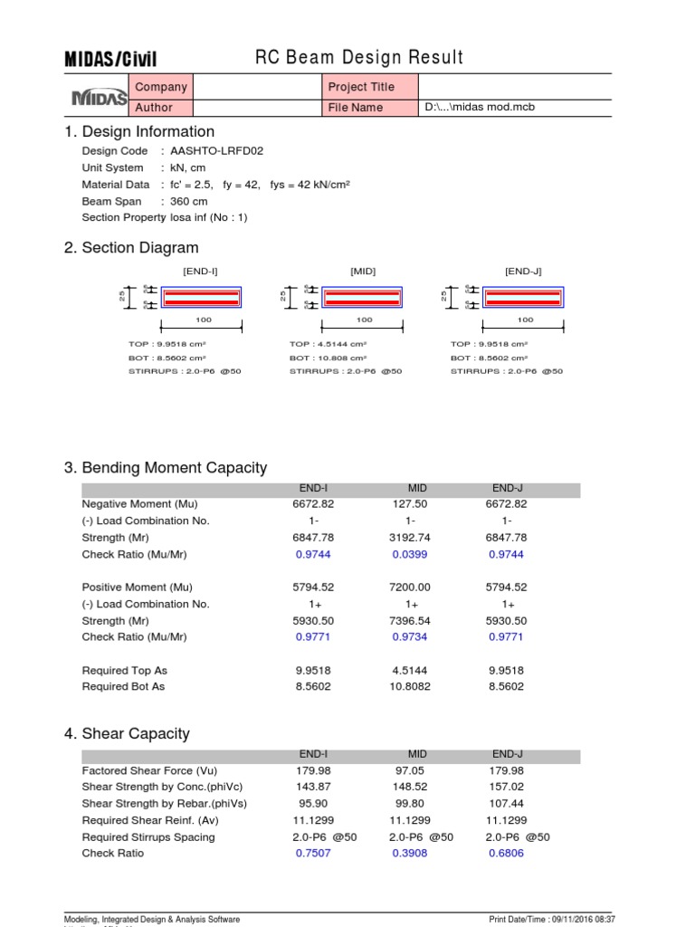 MIDAS/Civil RC Beam Design Result | PDF