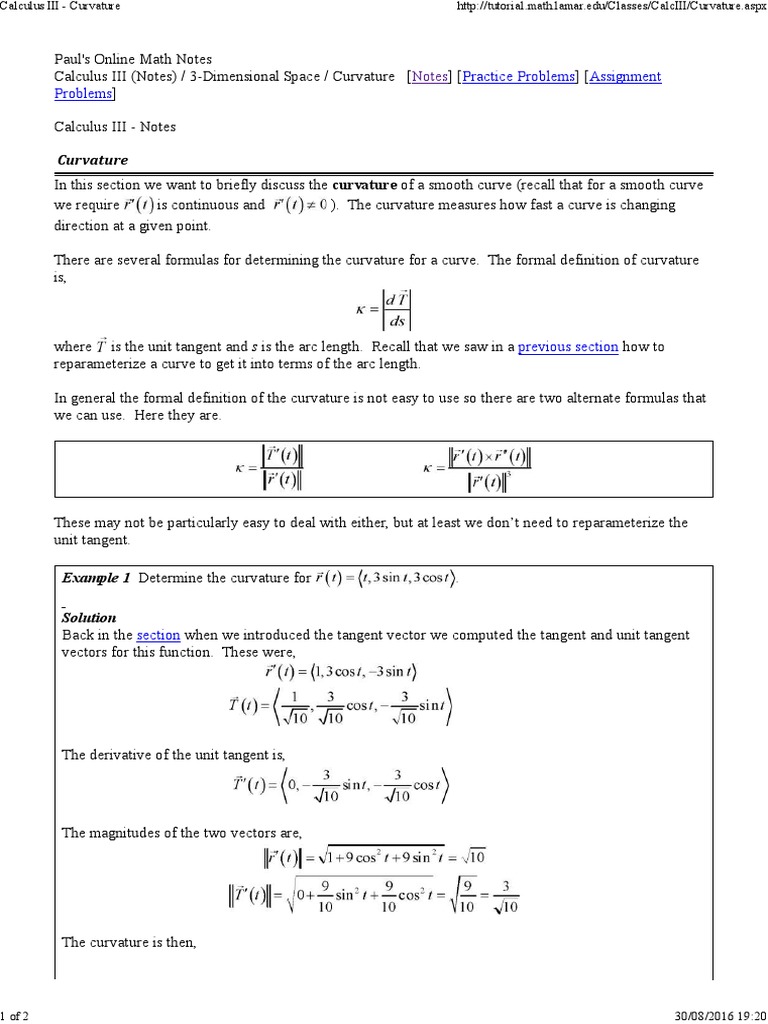 Curvature: Practice Problems Assignment Problems | PDF | Curve | Derivative