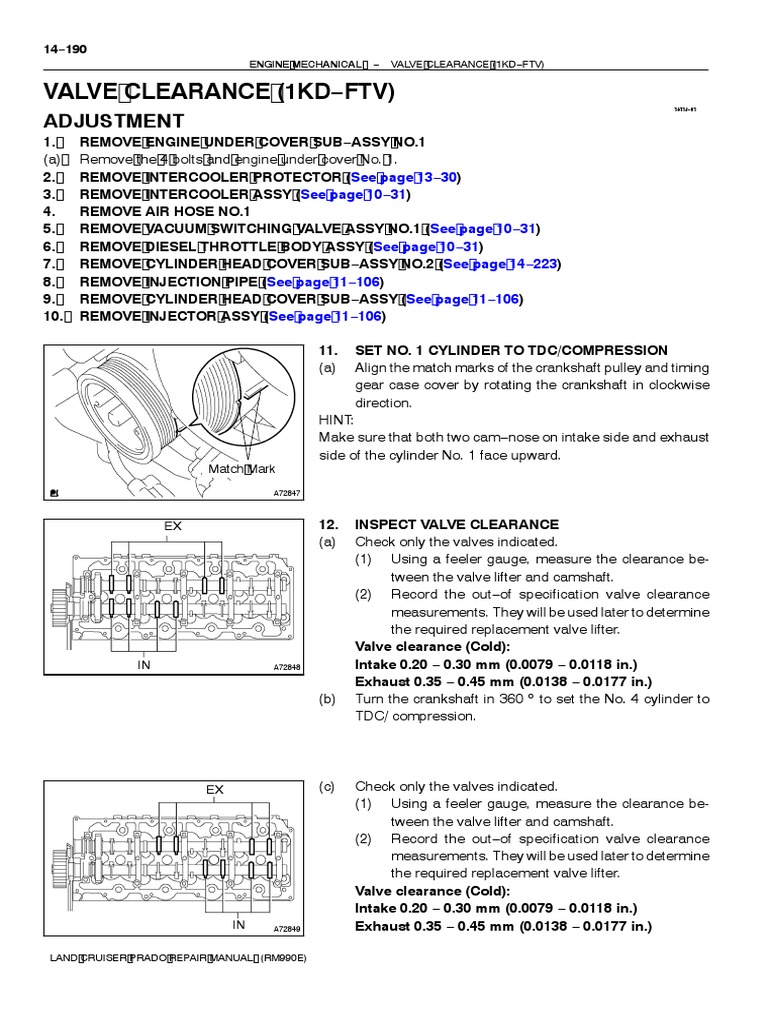 Valve Clearance 1KDFTV | PDF | Diesel Engine | Fuel Injection