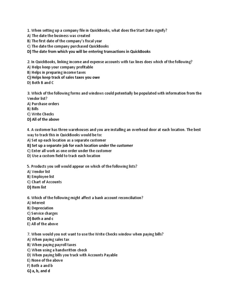 Quickbooks Practice MCQ's | PDF | Accounts Payable | Debits And Credits