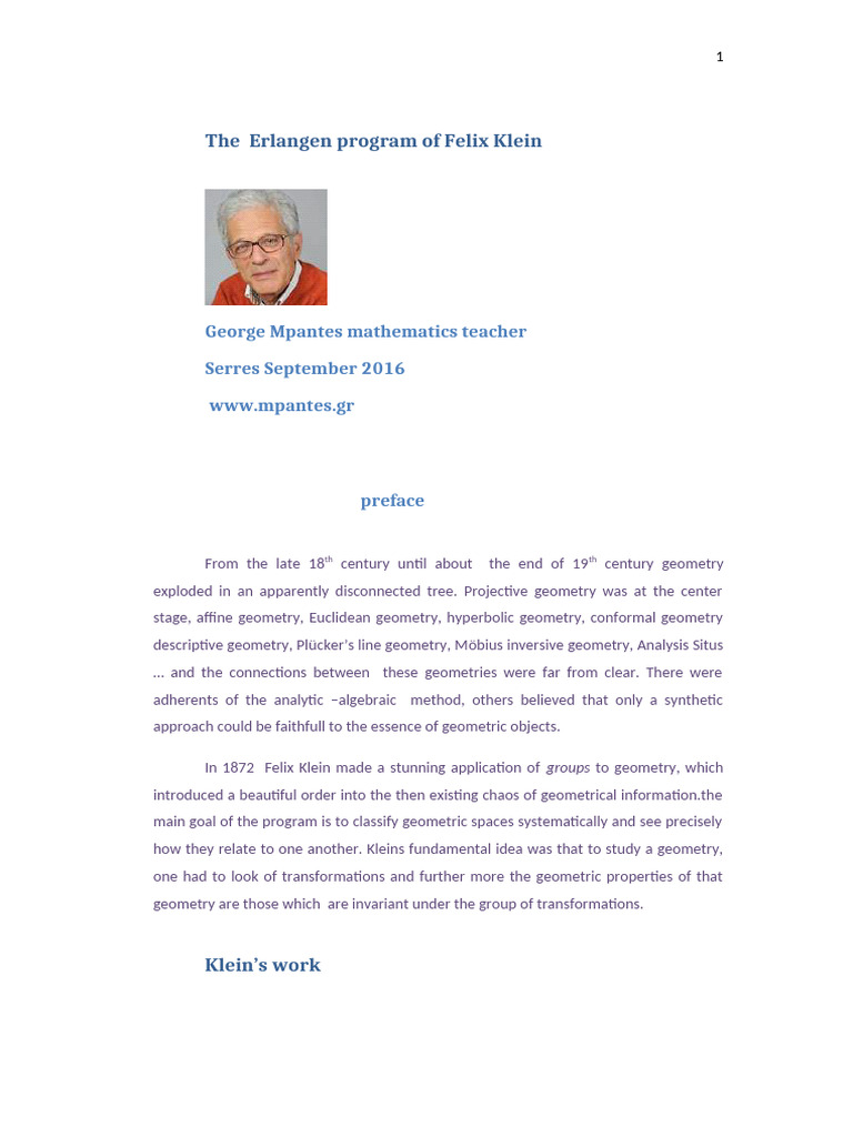 The Erlangen Program of Felix Klein | Group (Mathematics) | Euclidean Space