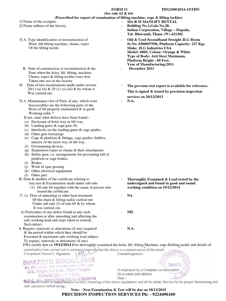 B17 - Form 11 | PDF | Elevator | Transport