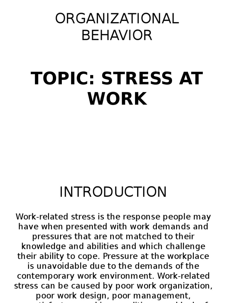 Organizational Behavior: Topic: Stress at Work | PDF