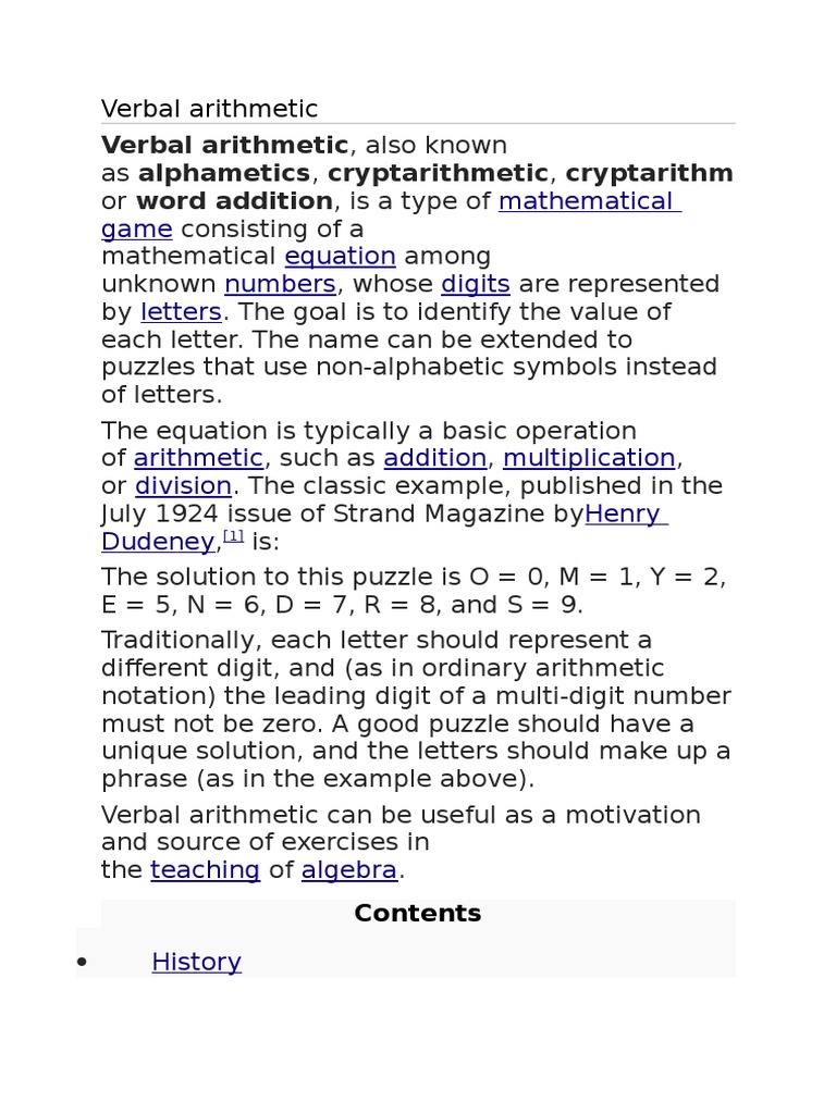 Verbal Arithmetic Cryptarithm | PDF | Mathematical Concepts | Formalism ...