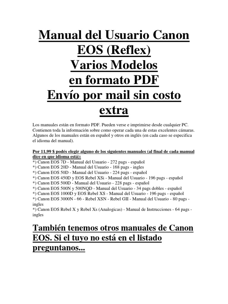 Manual Del Usuario Canon EOS | PDF | Canon Inc. | Canon Eos