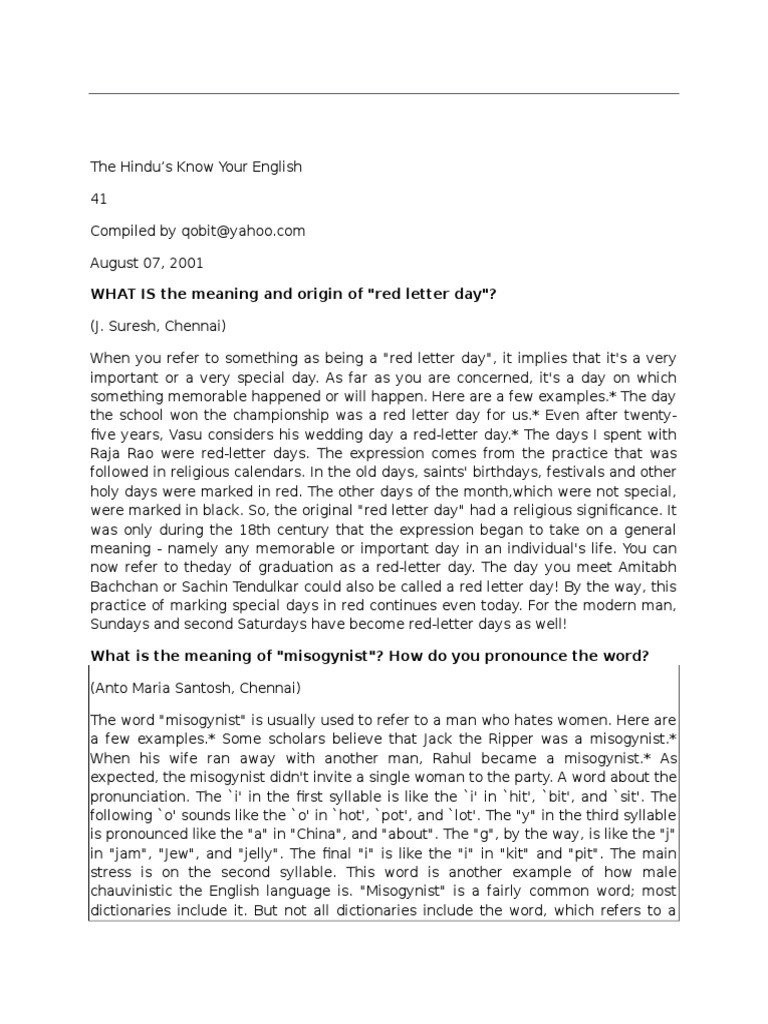 WHAT IS The Meaning and Origin of "Red Letter Day"? | PDF