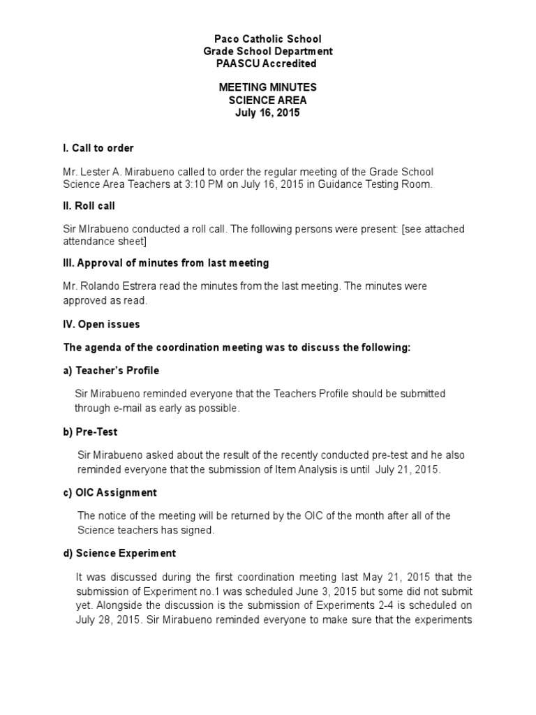 Meeting Minutes Guide | PDF | Schools | Further Education