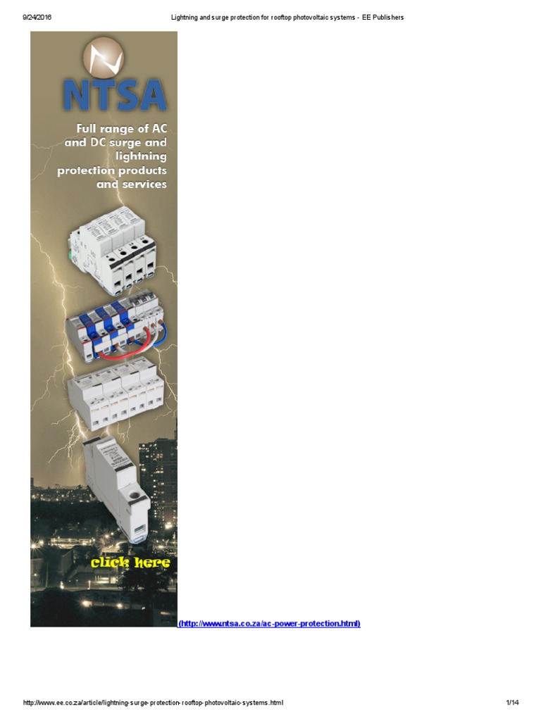 Lightning and Surge Protection For Rooftop Photovoltaic Systems - EE ...