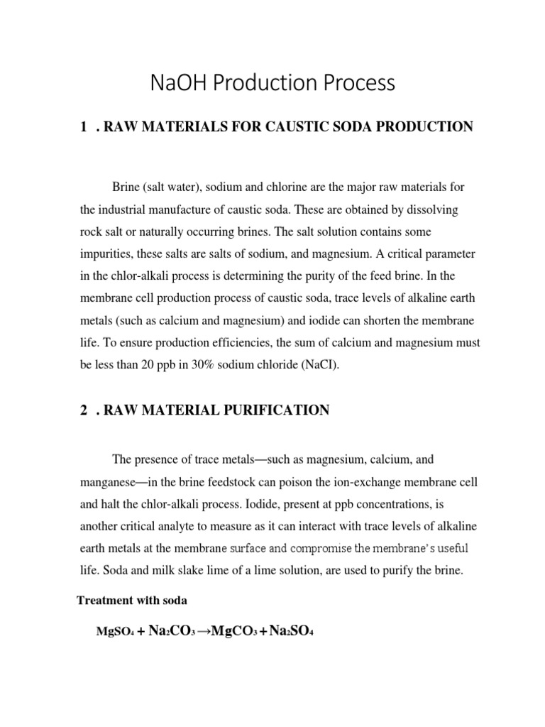NaOH Production Process Word File | PDF | Chlorine | Sodium Hydroxide