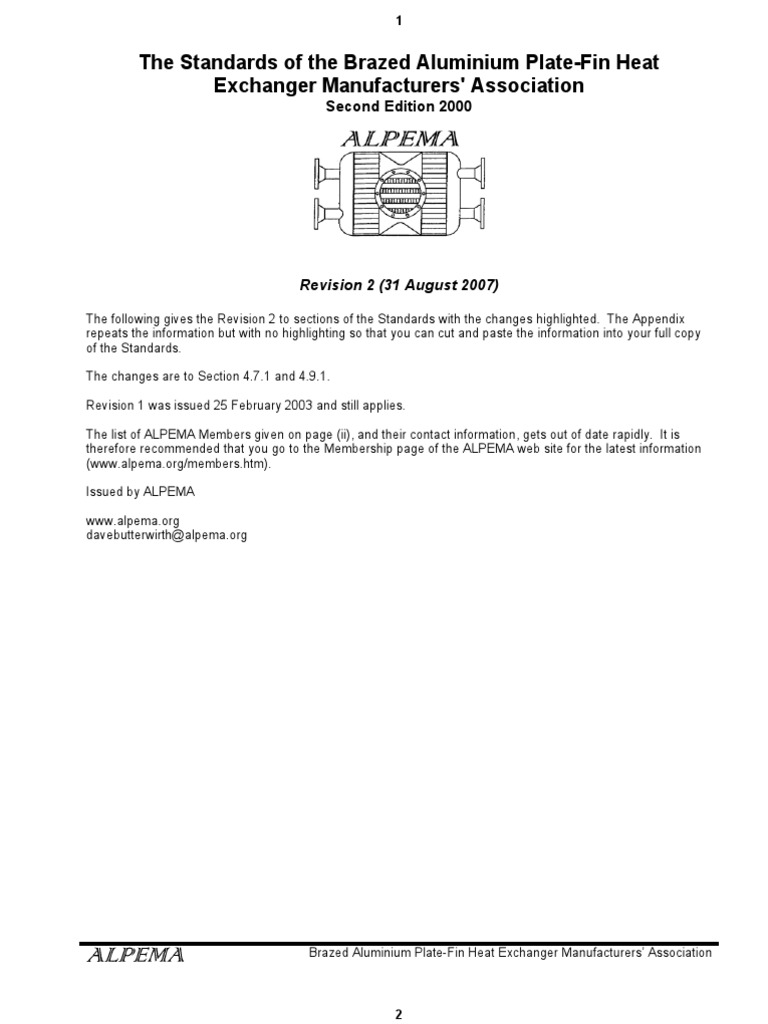 ALPEMA Standards for Heat Exchangers | PDF | Heat Exchanger ...