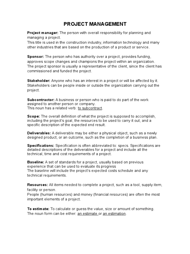 Project Management Vocabulary Guide | PDF | Project Management | Business