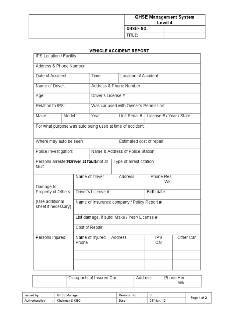 Vehicle Accident Report Template | PDF | Technology & Engineering