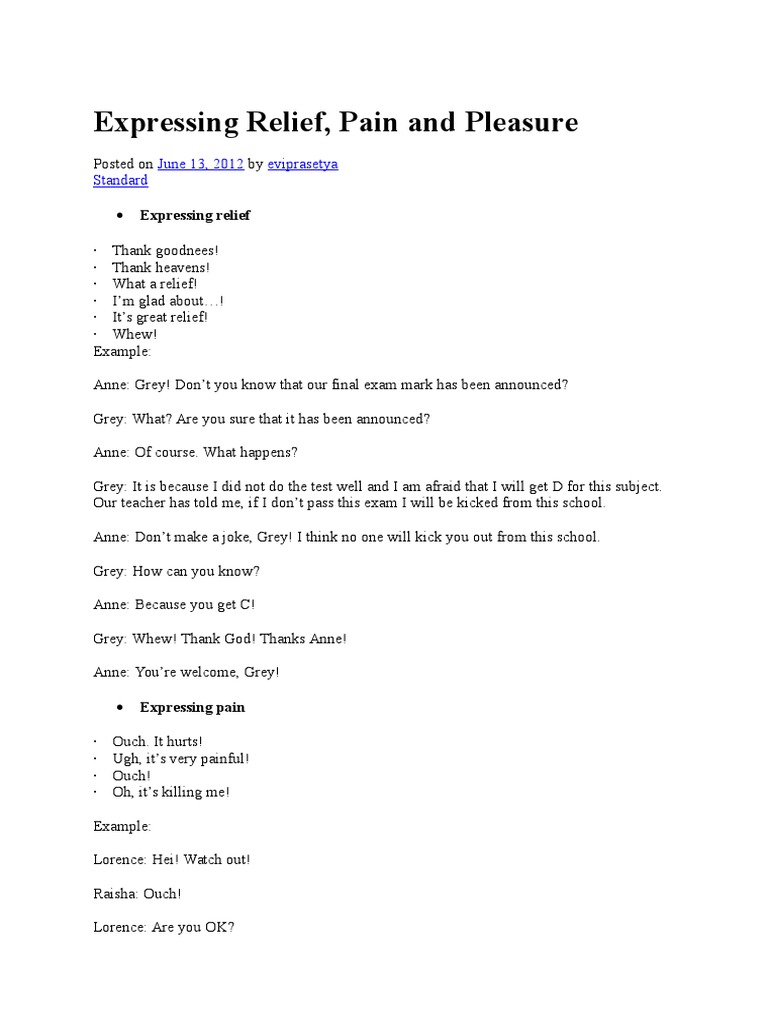 Expressing Relief Pain and Pleasure | PDF | Cognition | Wellness