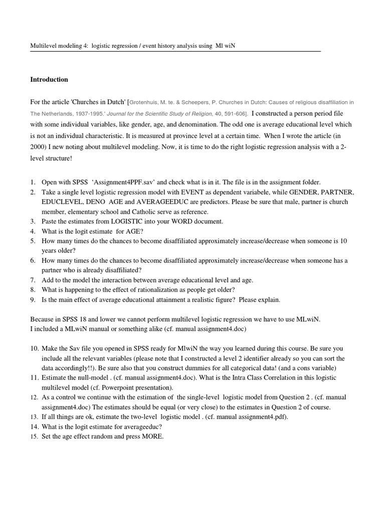 Assignment 4 Logistic Regression | PDF | Logistic Regression | Multilevel Model