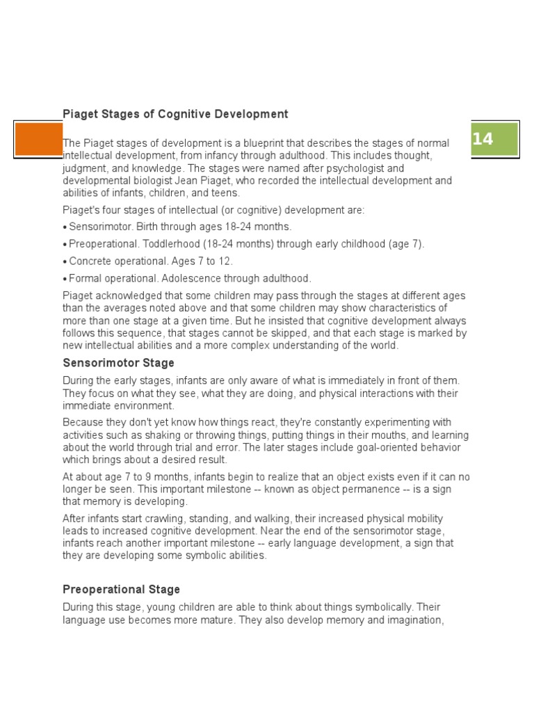 Piaget Stages of Cognitive Development | PDF | Cognitive Development ...