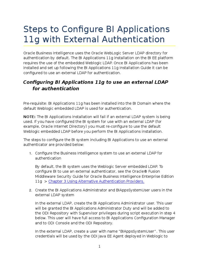 Configuring Biapps 11 1 1 10 1 Externalldap Authentication Pdf Authentication Business