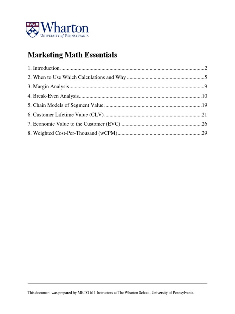 Marketing Math Essentials Guide | PDF | Profit (Accounting) | Marketing