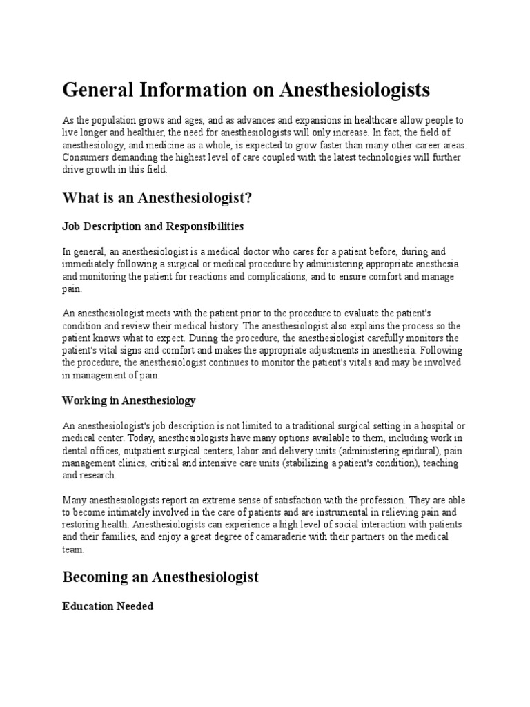 General Information On Anesthesiologists: What Is An Anesthesiologist ...